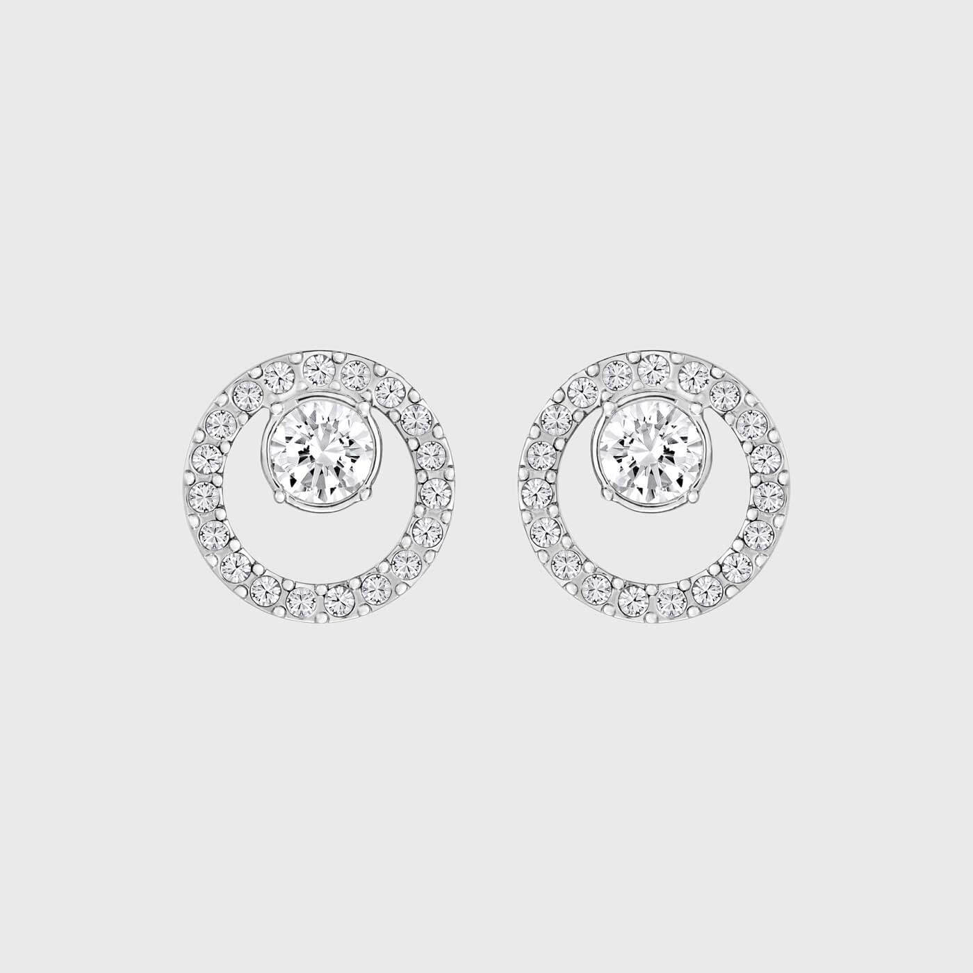 SWAROVSKI Creativity Circle Pierced Earrings, Small, White, Rhodium Plating