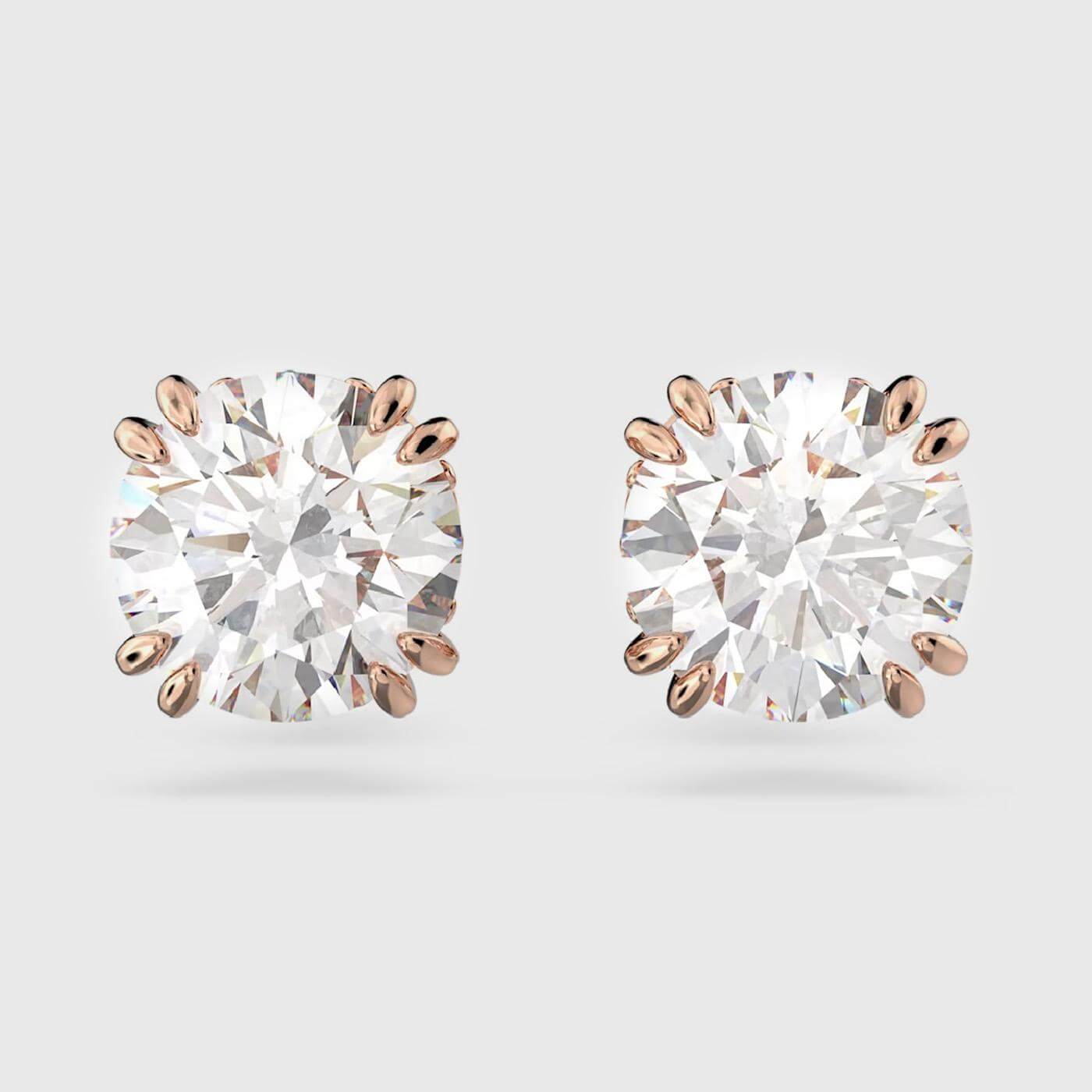 施华洛世 SWAROVSKI Constella stud earrings Round cut, White, Rose gold-tone ...